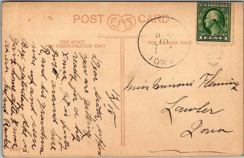 Vintage 1918 EAS RPPC Postcard "A HAPPY CHRISTMASTIDE" Girl / Basket of ...