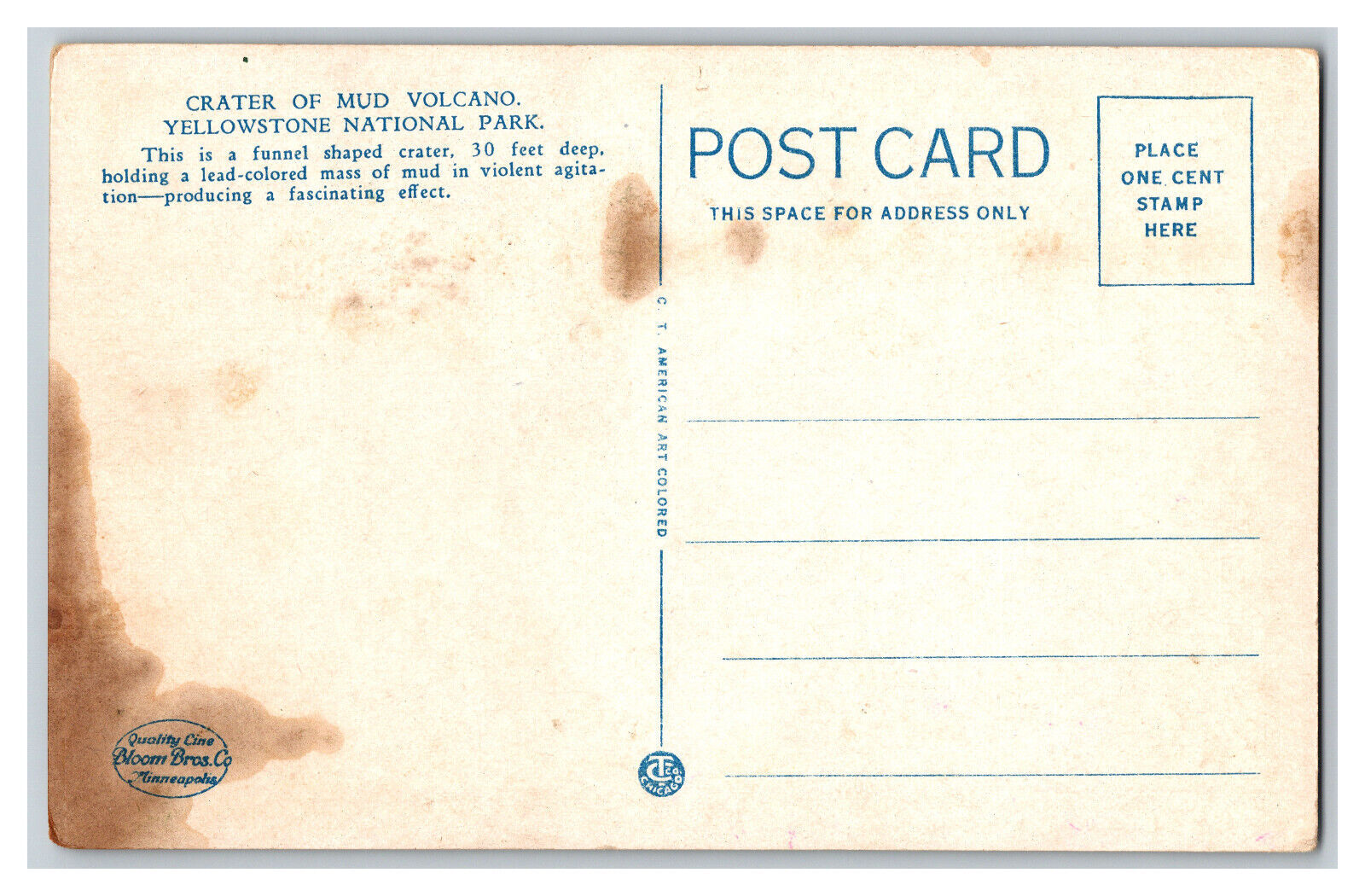 Vintage Postcard Crater Of Mud Volcano Yellowstone Park | United States ...
