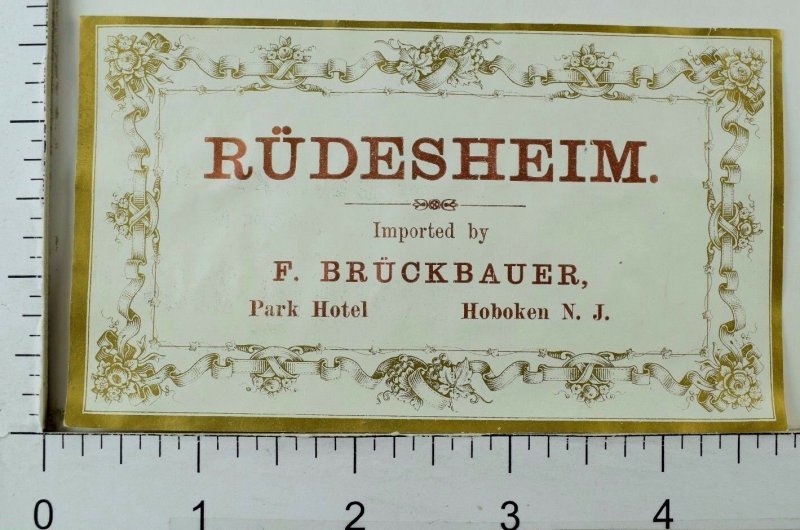 Vintage Bottle Label Rudesheim F. Bruckbauer *C | Ephemera - Chromo ...