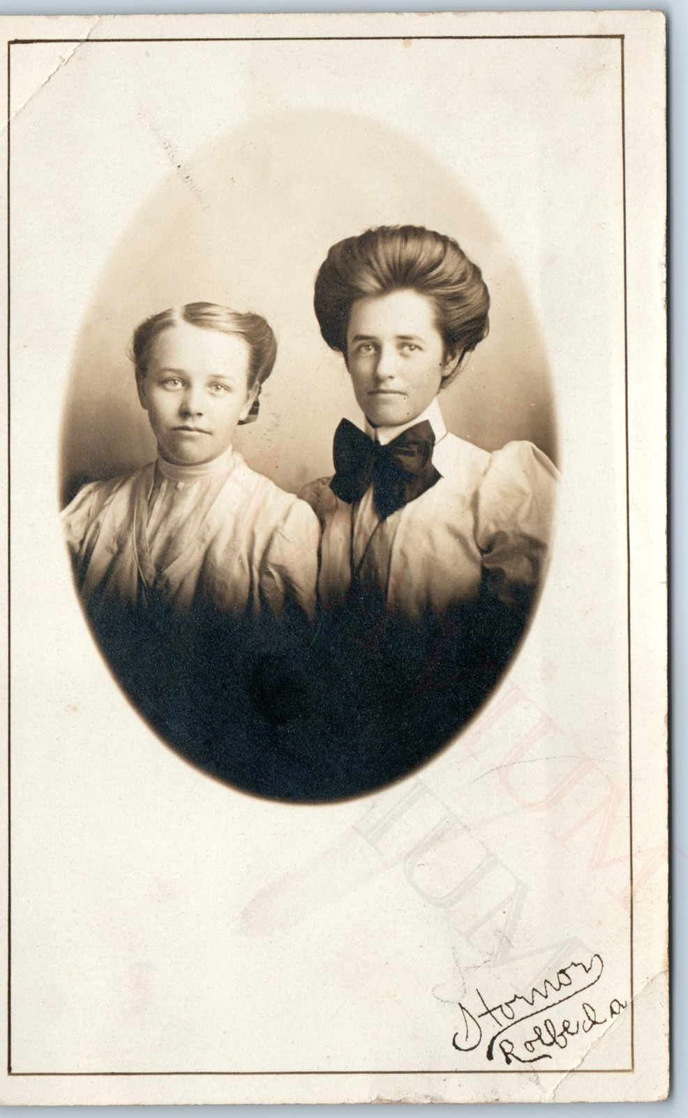 c1910s Rolfe IA Cute Mother Daugher RPPC Girl Hair Pompadour Bow Real ...