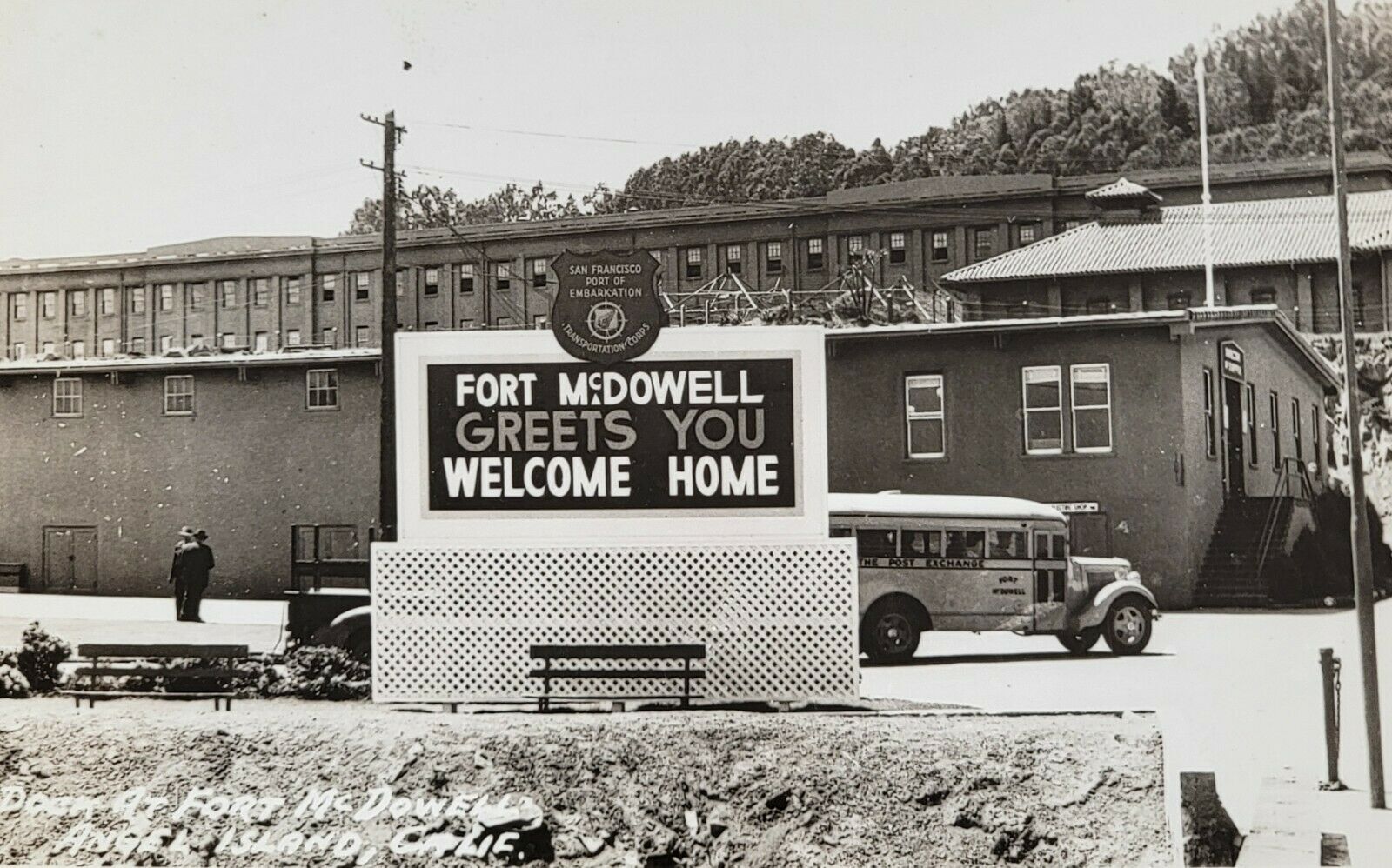C.1946 Dock At Fort Mcdowell RPPC WW2 Cold War School Bus Barbed Wire ...