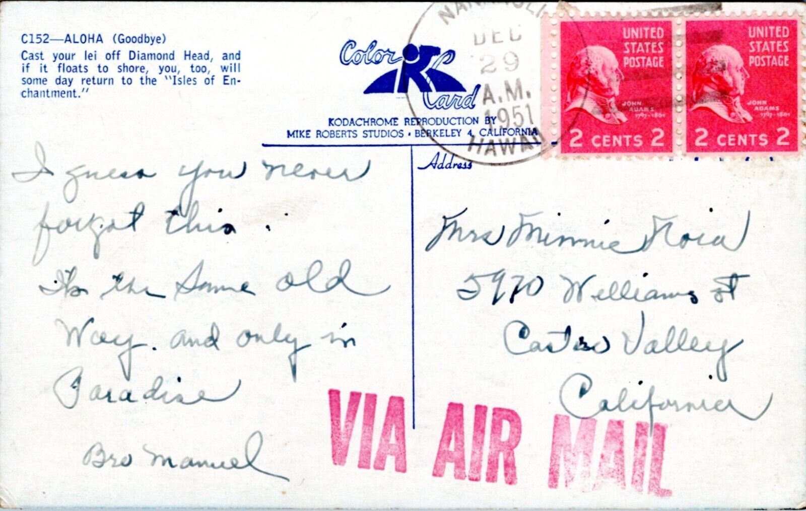 Postcard Hawaii - Woman with Leis - Aloha Goodbye Cast your lei off ...