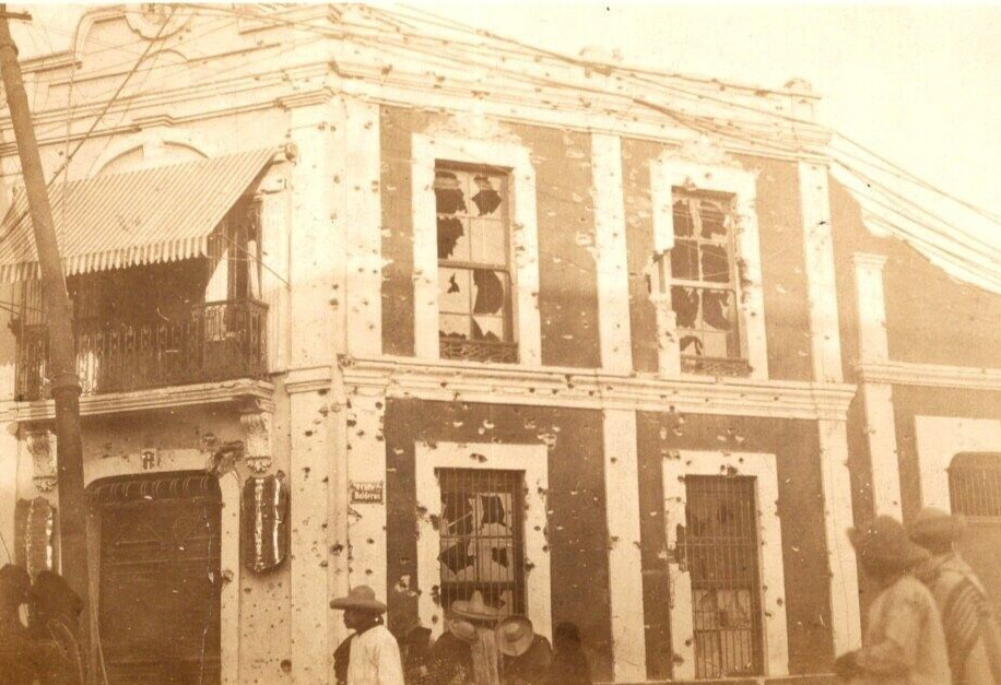 RPPC Mexican Revolution Bullet Holes Army Calles De Balderas Postcard ...