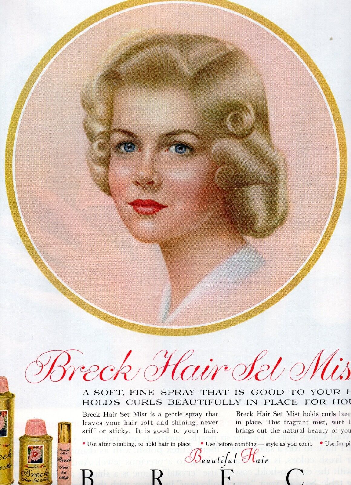 1961 Ladies Home Journal Breck Hair Set Mist Vintage Print Ad Pin Curls ...