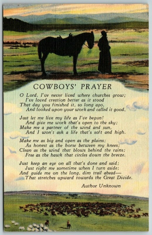 Cowboy Prayer, Poem, Cowboy and his Horse Silhouette - Postcard | Other ...