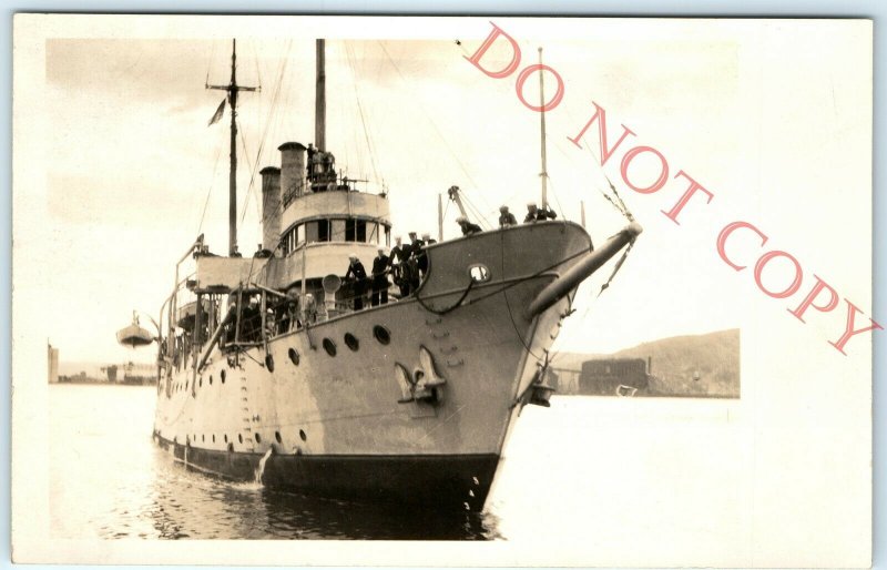 WWII Era Navy Sailors RPPC Steam Ship SS Real Photo Seamen at Bow ...
