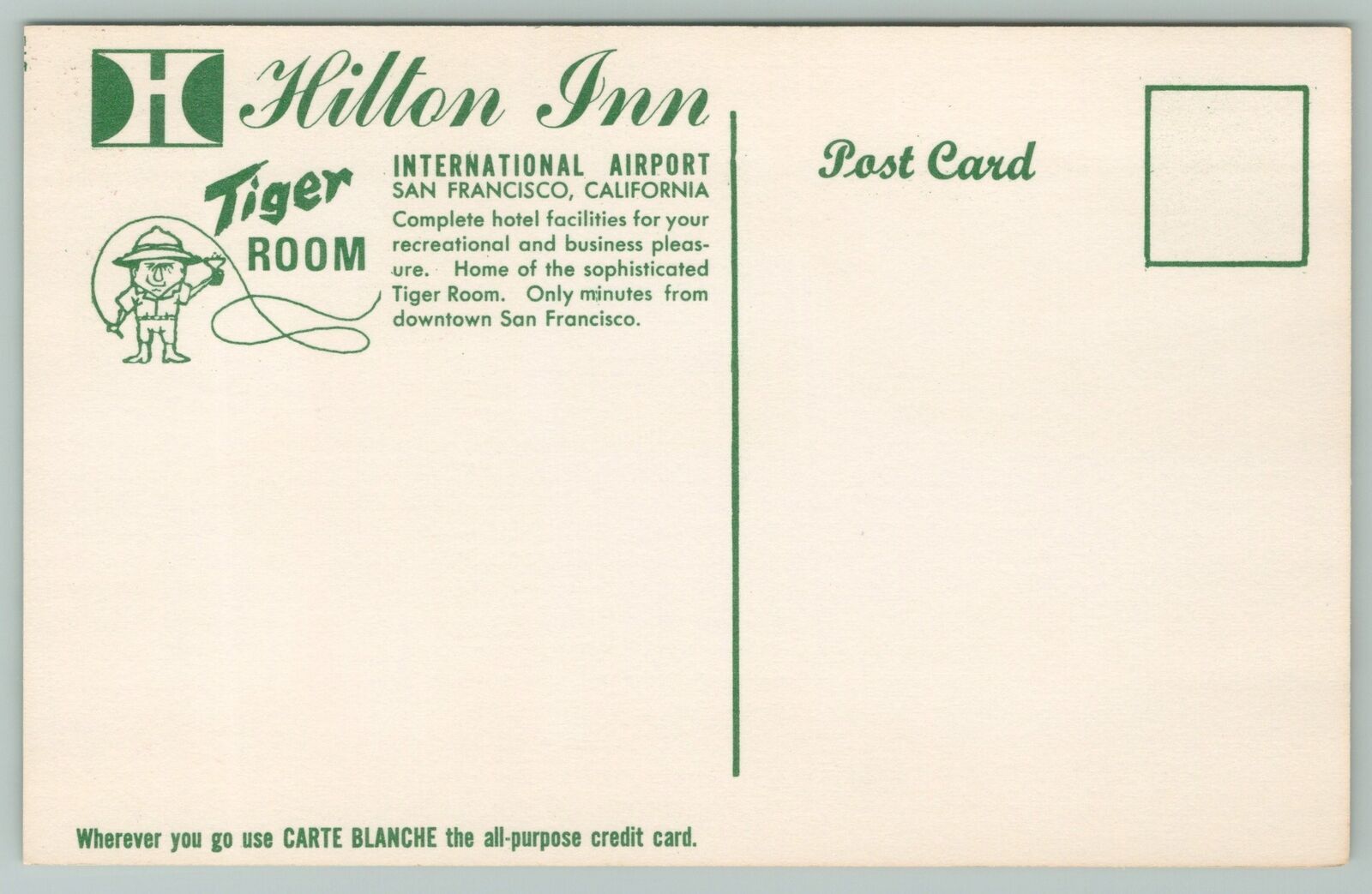 San Francisco California~Hilton Inn Tiger Room~Standard Chrome Postcard ...