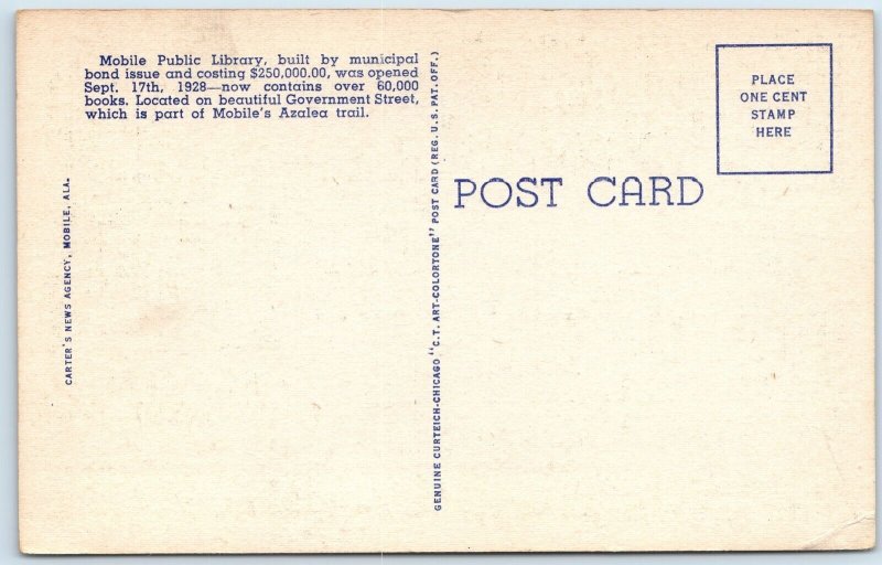 1941 Mobile, AL Public Library Government Street Azalea Trail Roadside ...