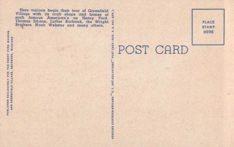 Vintage Postcard Gate Lodge Entrance Greenfield Village Dearborn ...