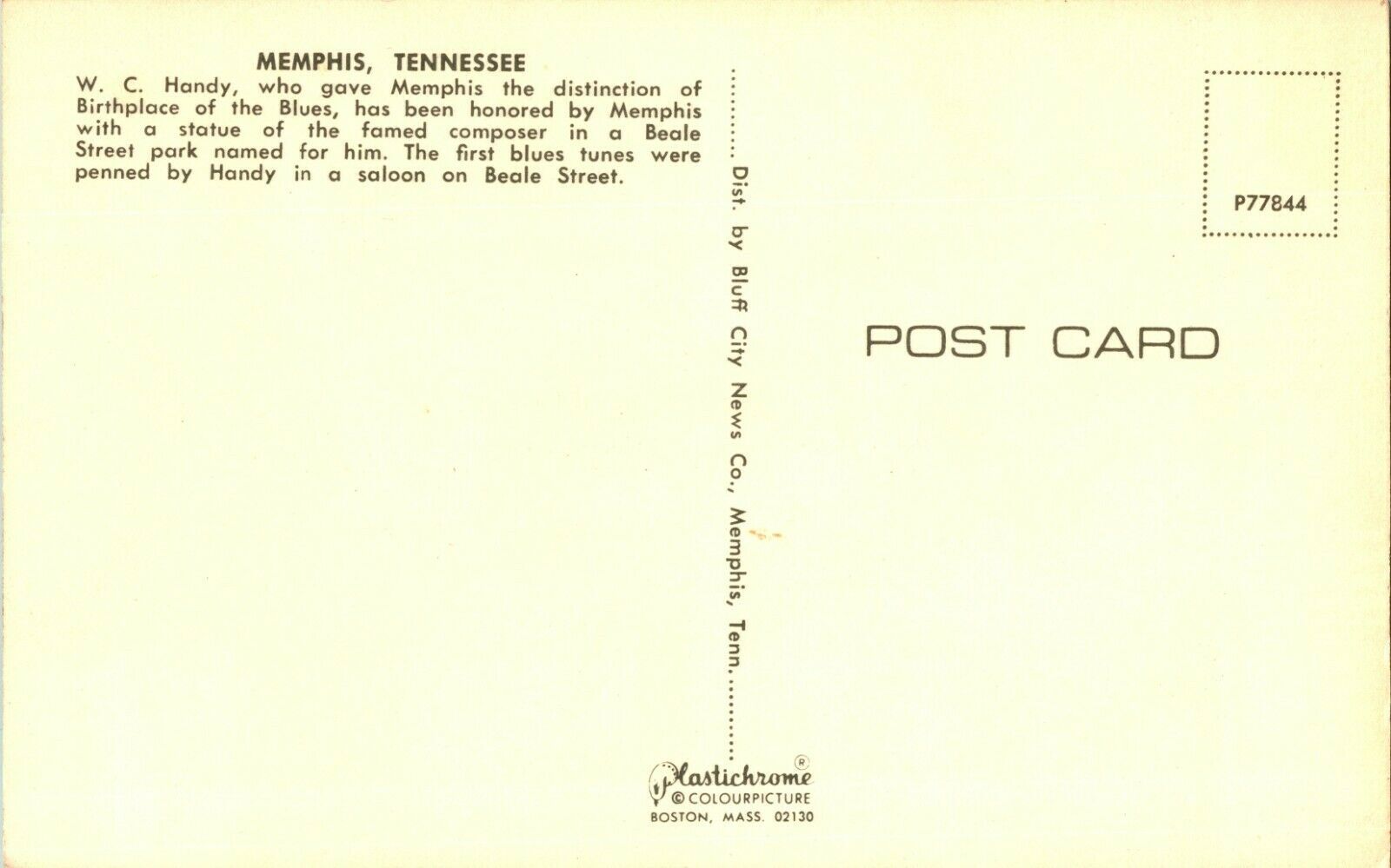 Vtg Chrome Postcard Memphis Tennessee TN W C Handy Statue Beale Street ...