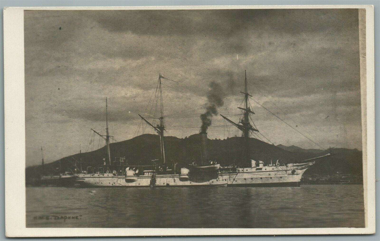 British Military Ship HMS Daphne Antique Real Photo Postcard Rppc ...