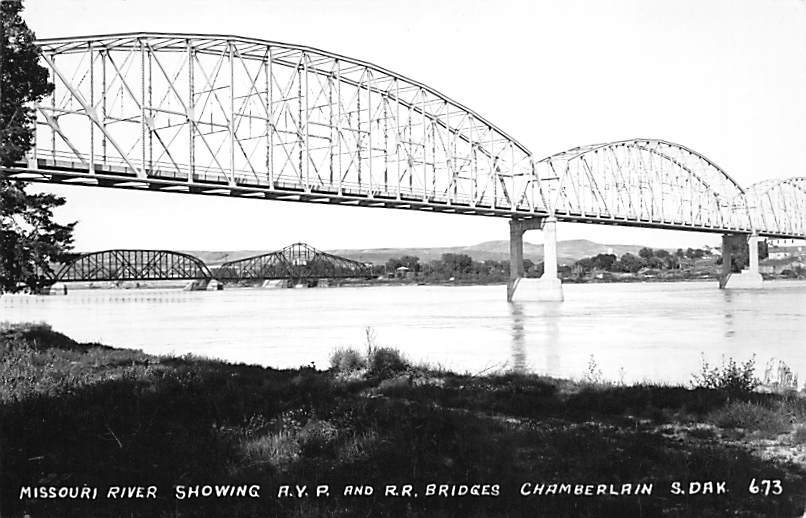 Missouri River showing bridges real photo Chamberlain SD | United ...