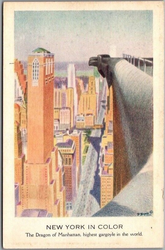 Vintage New York City Postcard "Dragon of Manhattan" Artist TRAPIER ...