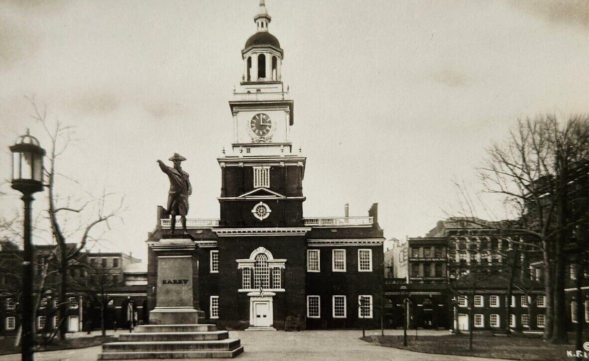 Independence Hall Commodore Barry Monument Philadelphia PA Street RPPC ...