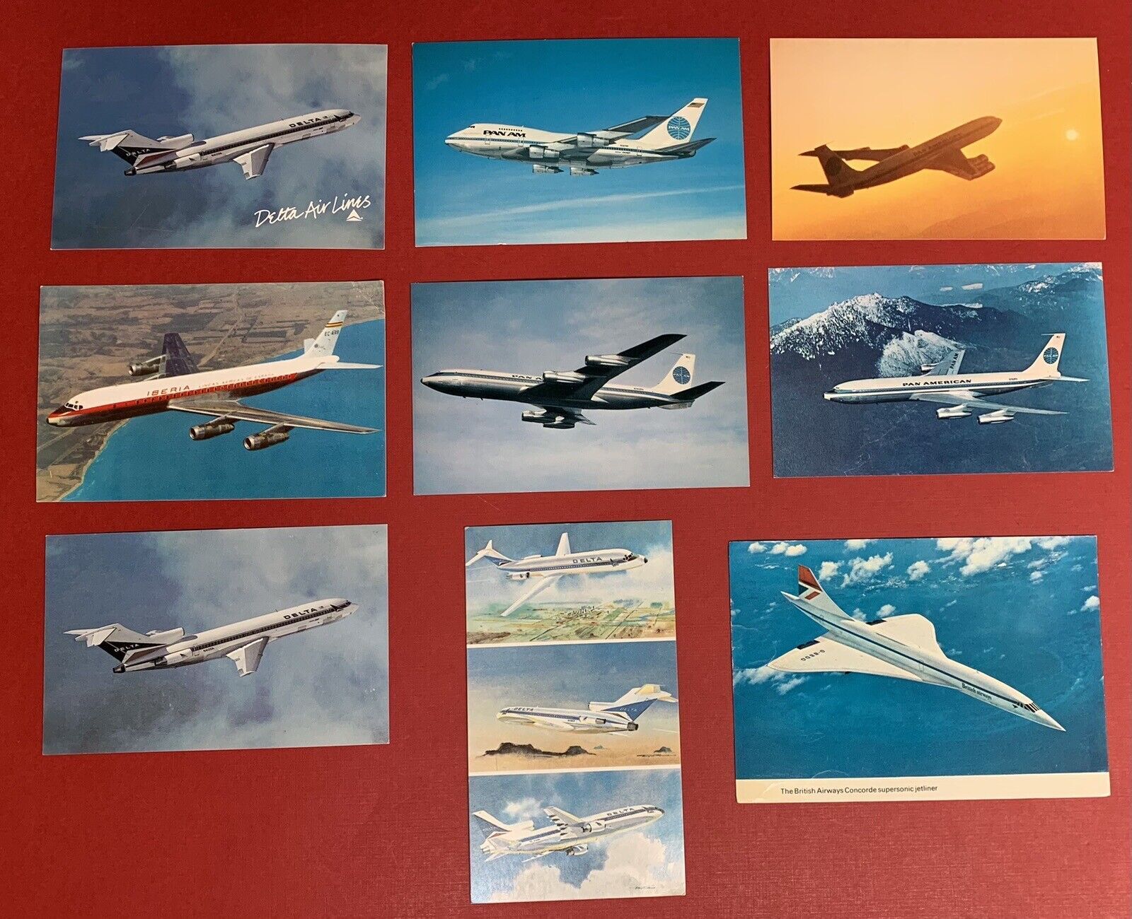 Lot of 11 Different Airplane Postcards, Pan Am, Delta, Iberia ...