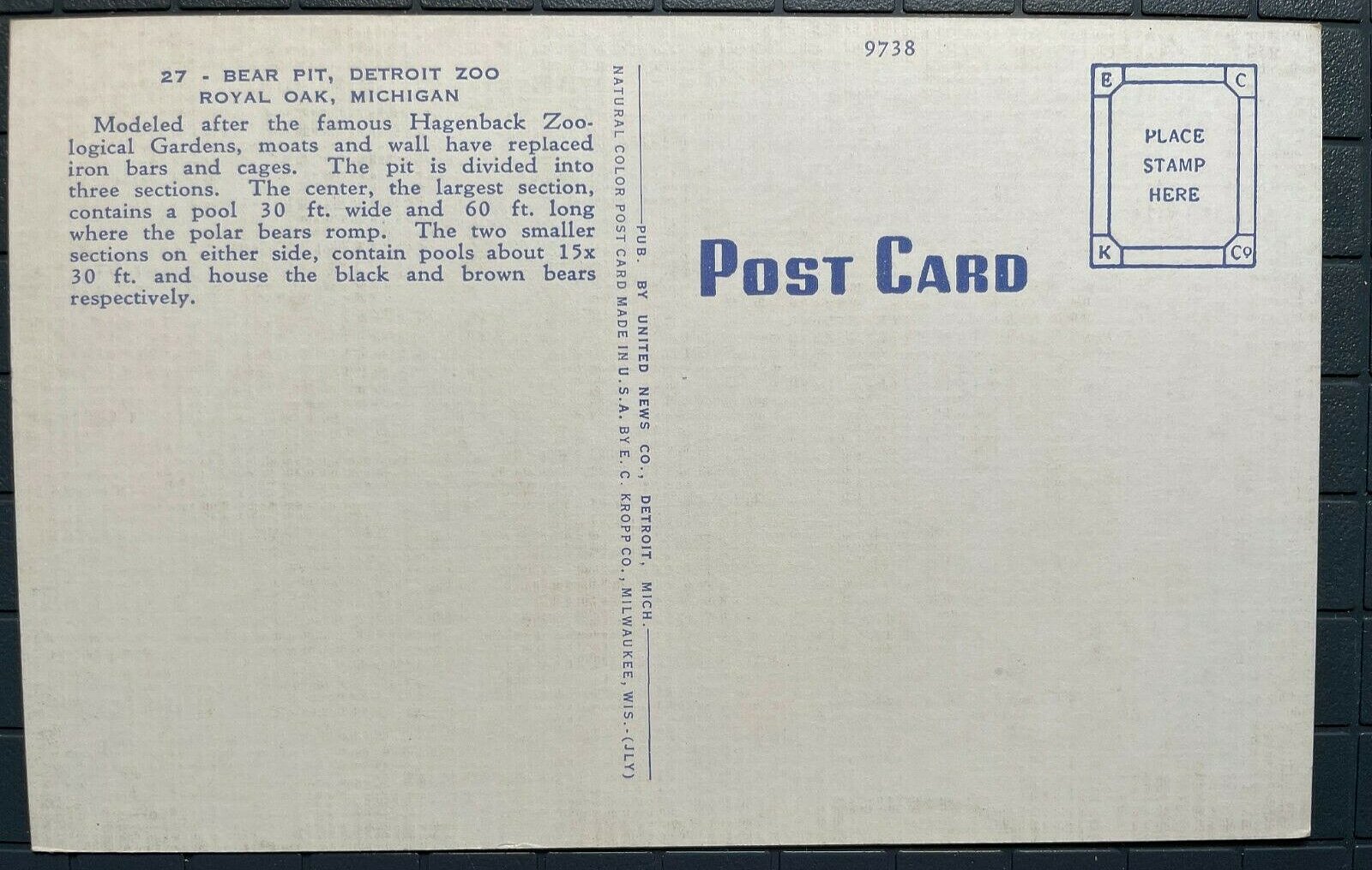 Vintage Postcard 1930-1945 Bear Pit, Detroit Zoo, Royal Oak, Michigan ...