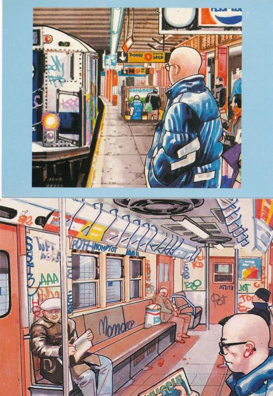 (6 cards) Subway Series by Spanish Comic Artist Pepe Moreno Prints on ...