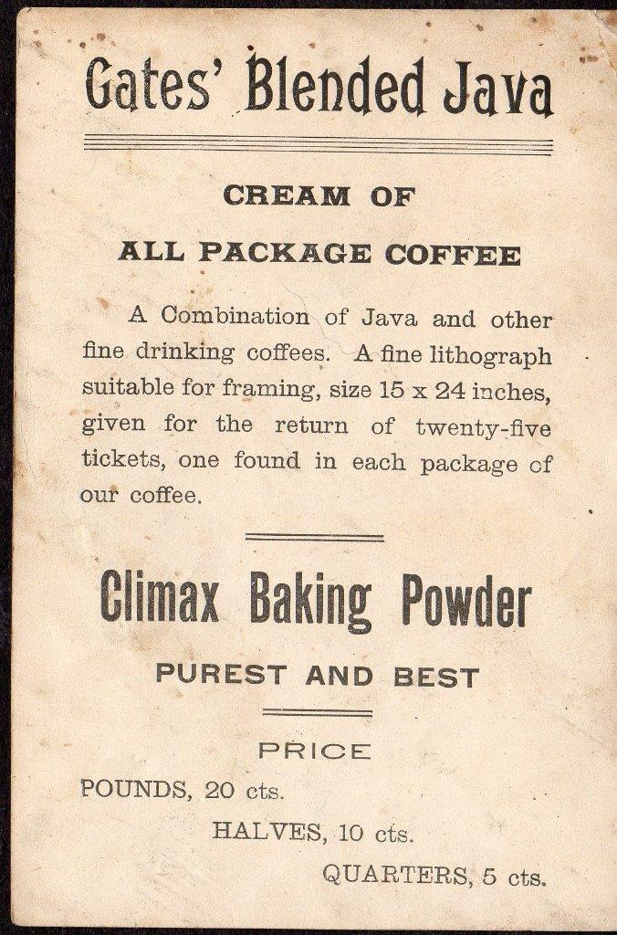 Climax Baking Powder*Gates' Blended Java*Coffee*Victorian Lady Trade ...