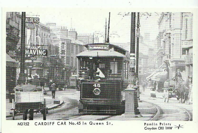 Welsh Transport Postcard - Tram - Cardiff Car No.45 in Queen Street ...