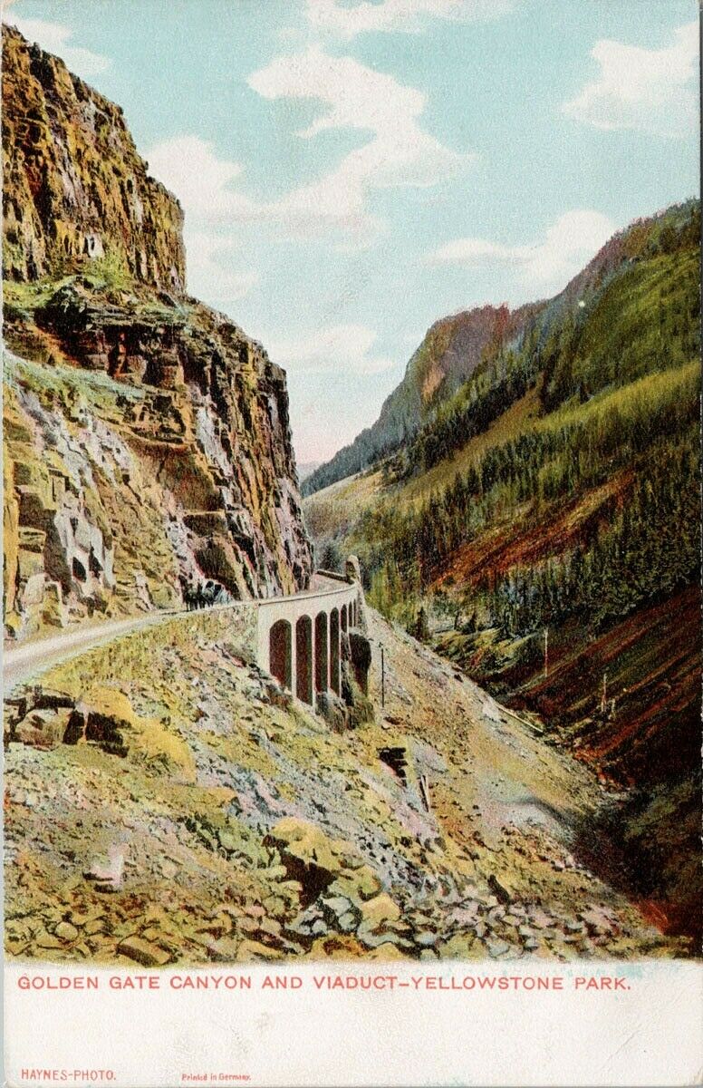 Yellowstone Park WY Golden Gate Canyon & Viaduct c1906 Haynes Postcard ...