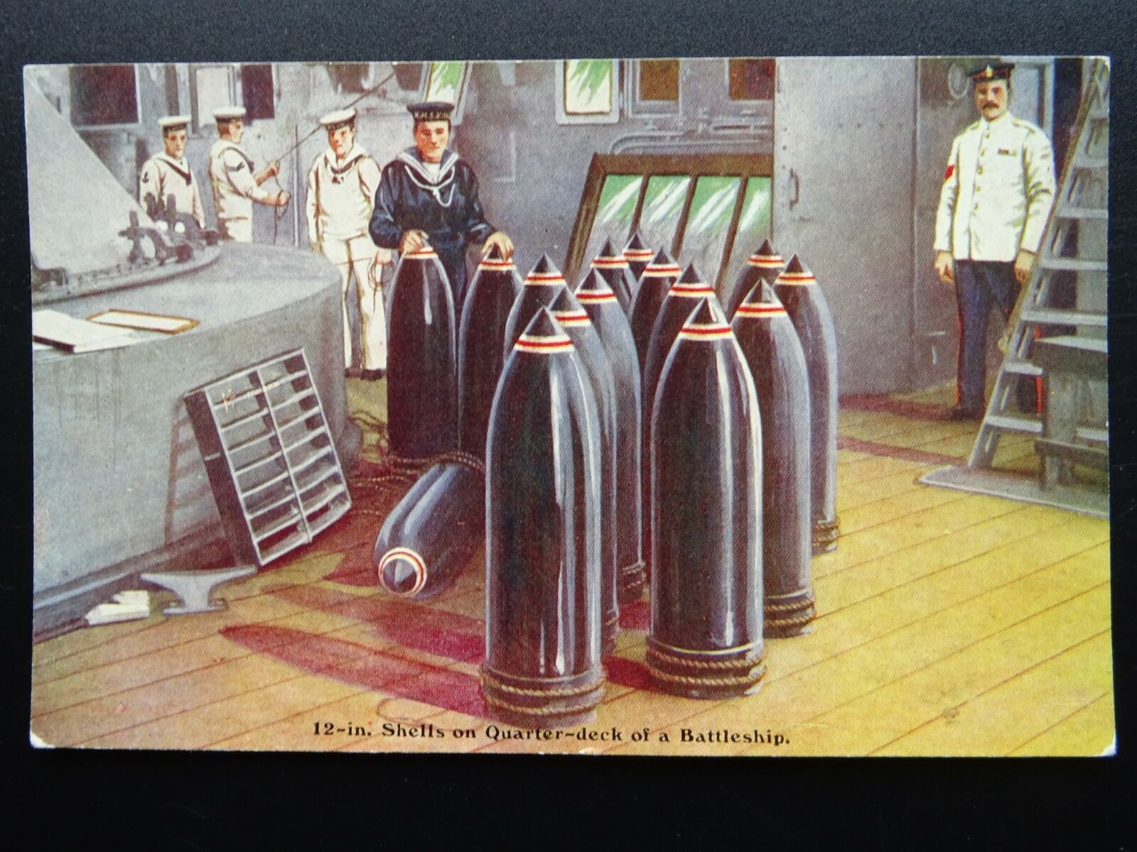 Navy 12 inch SHELLS ON QUARTER DECK OF BATTLESHIP Old Postcard by Gale ...