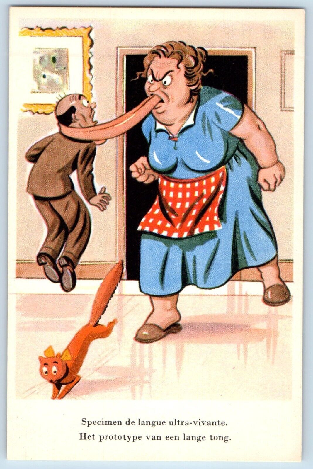 Humor Postcard Scary Angry Woman Long Tongue Strangled Man c1910's ...