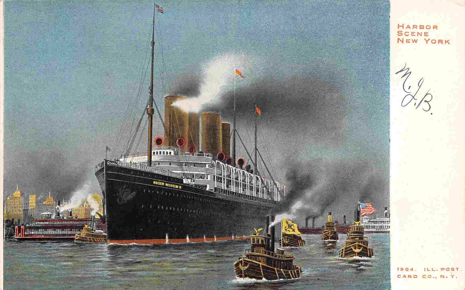 Kaiser Wilhelm II Steamer Ocean Liner Ship New York City Harbor 1907c ...