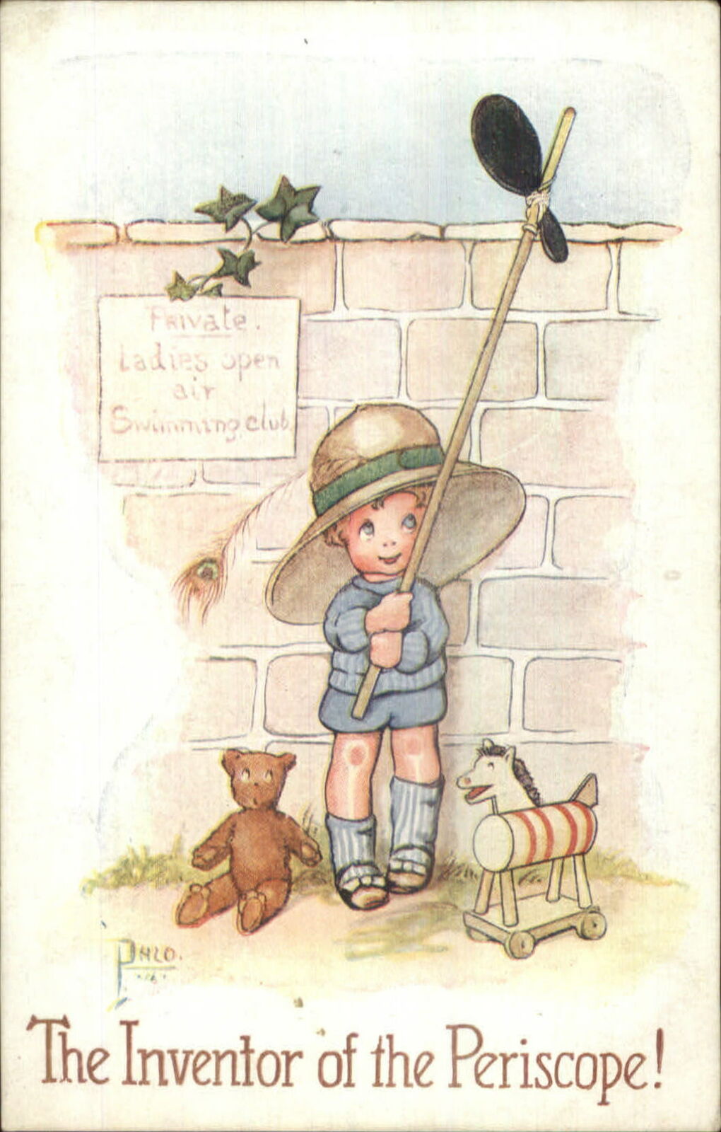 Cute Kid w/ Mirror Over Brick Wall INVENTOR OF THE PERISCOPE Postcard ...