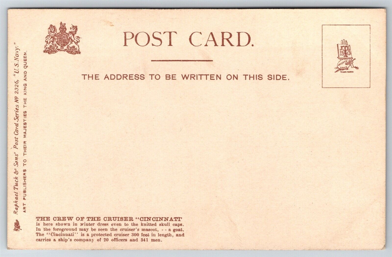 Tucks US Navy Crew Of The Cruiser Cincinnati Skull Caps Mascot Goat ...