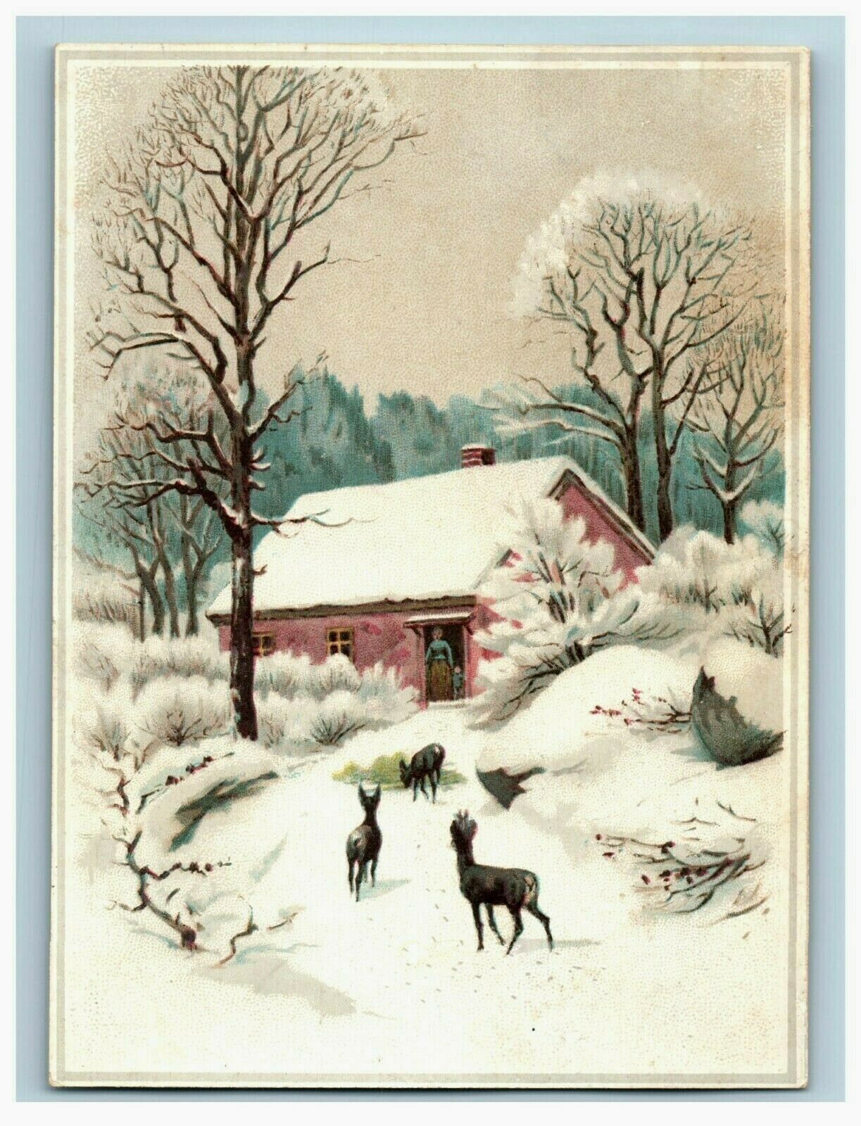 1880s Victorian Trade Cards Winter Scenes Snow Deer Horse Lot Of 2 #5O ...