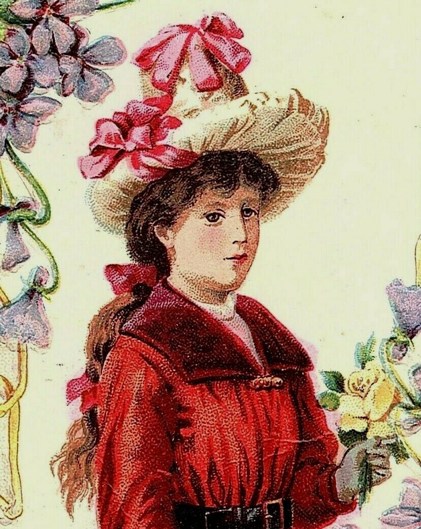 1880's-90's Embossed Victorian Card Lovely Girl In Red P157 | Ephemera ...