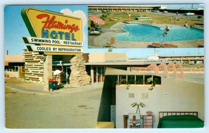 2 Postcards YUMA, Arizona AZ ~ Night/Day FLAMINGO HOTEL Roadside ca ...