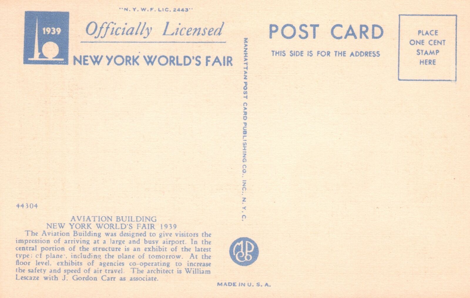 Vintage Postcard Aviation Building Large & Busy Airport New York World ...