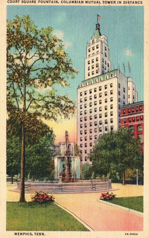 Vintage Postcard 1930's Court Square Fountain Columbian Mutual Tower ...