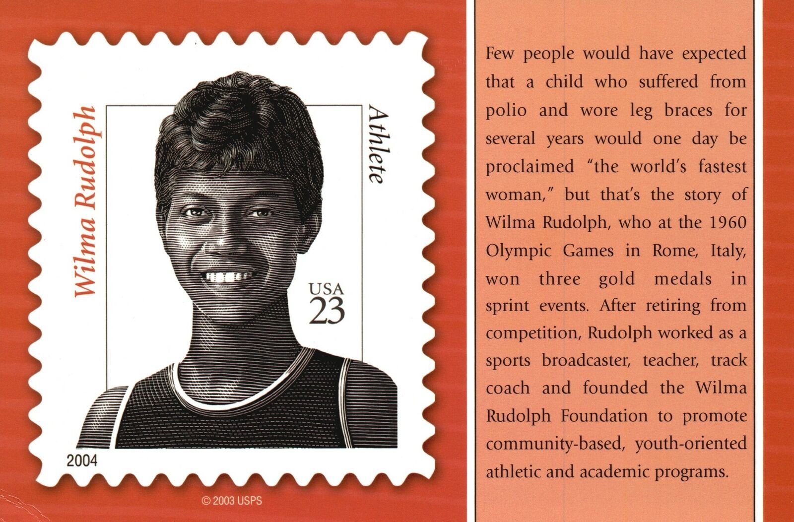 Postcard Wilma Rudolph Athlete Polio Victim World's Fastest Woman ...