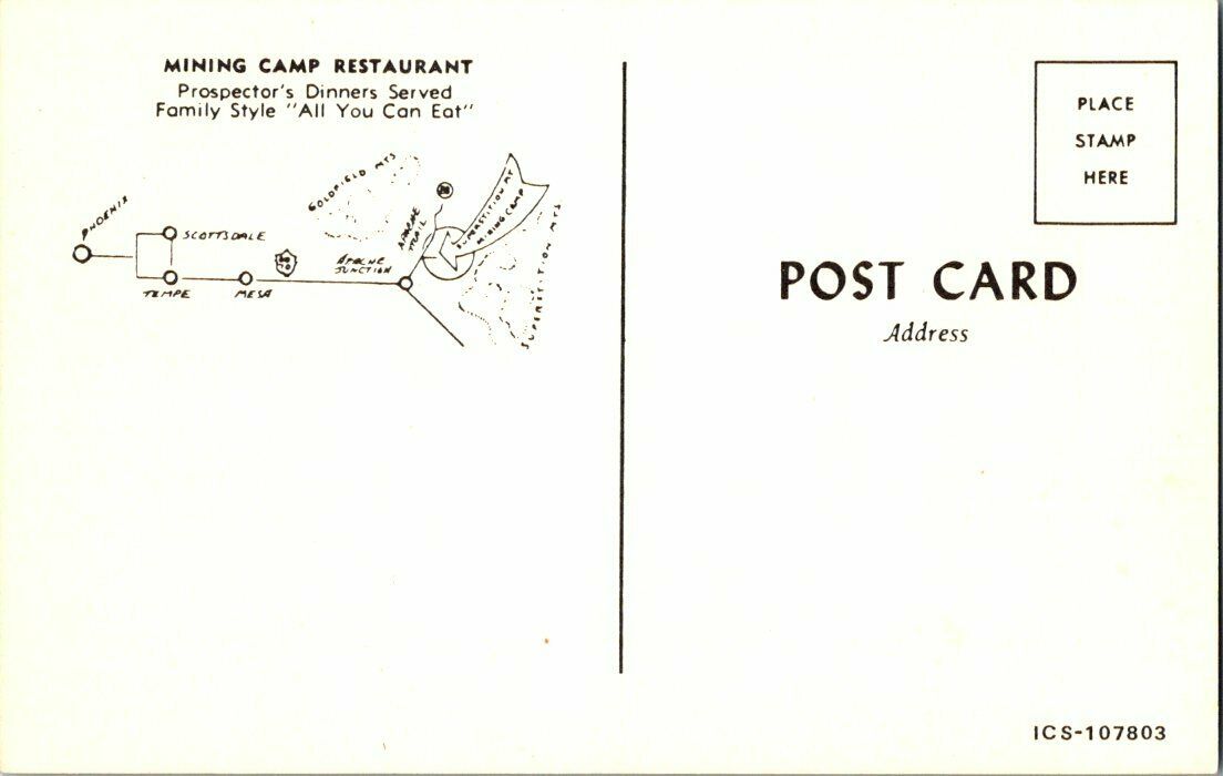 Mining Camp Restaurant Prospector's Dinners Vtg. Postcard Standard View ...
