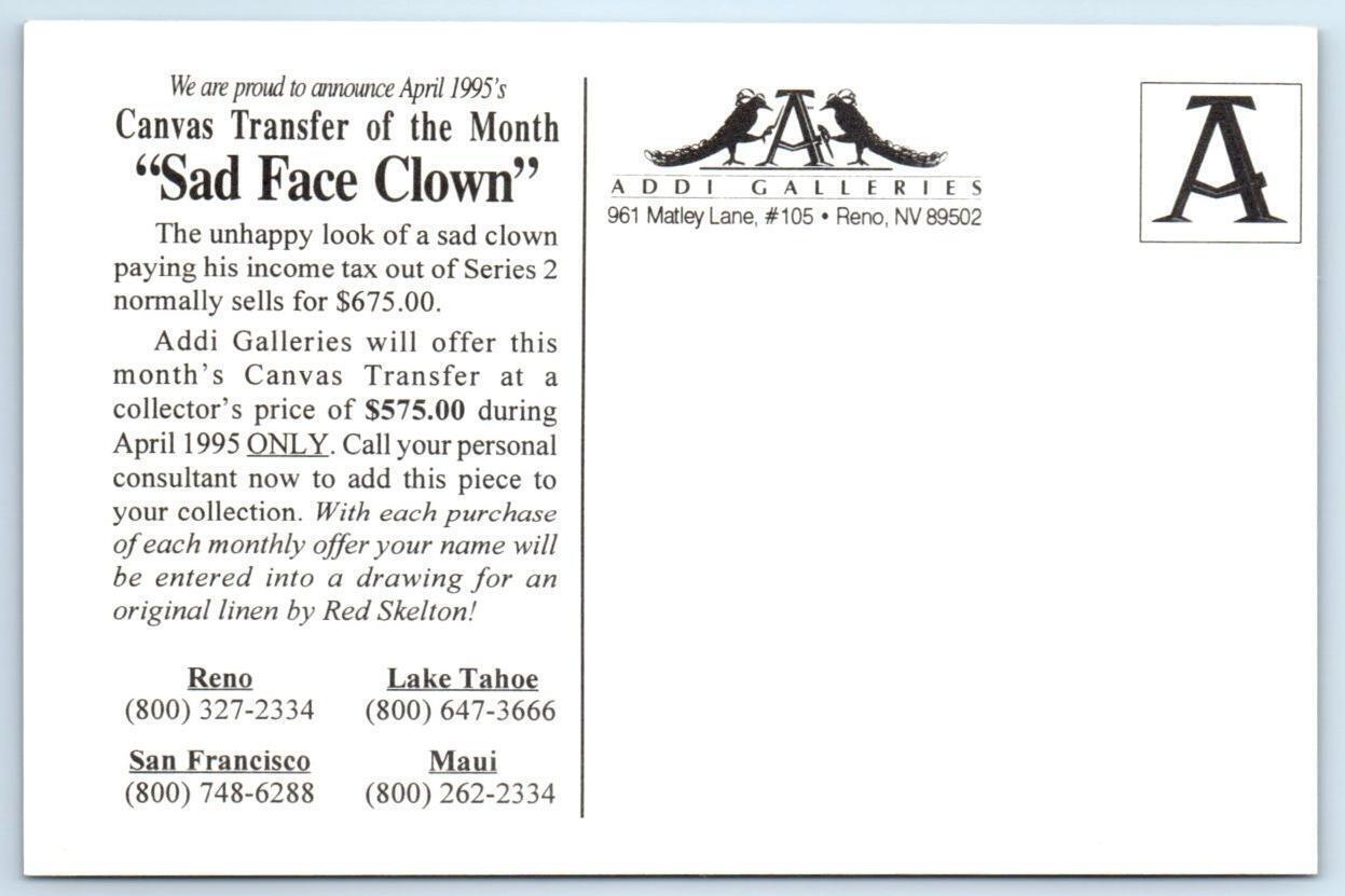 RED SKELTON Artist Signed "SAD FACE CLOWN" Addi Galleries 1994 ~ 4"x6 ...