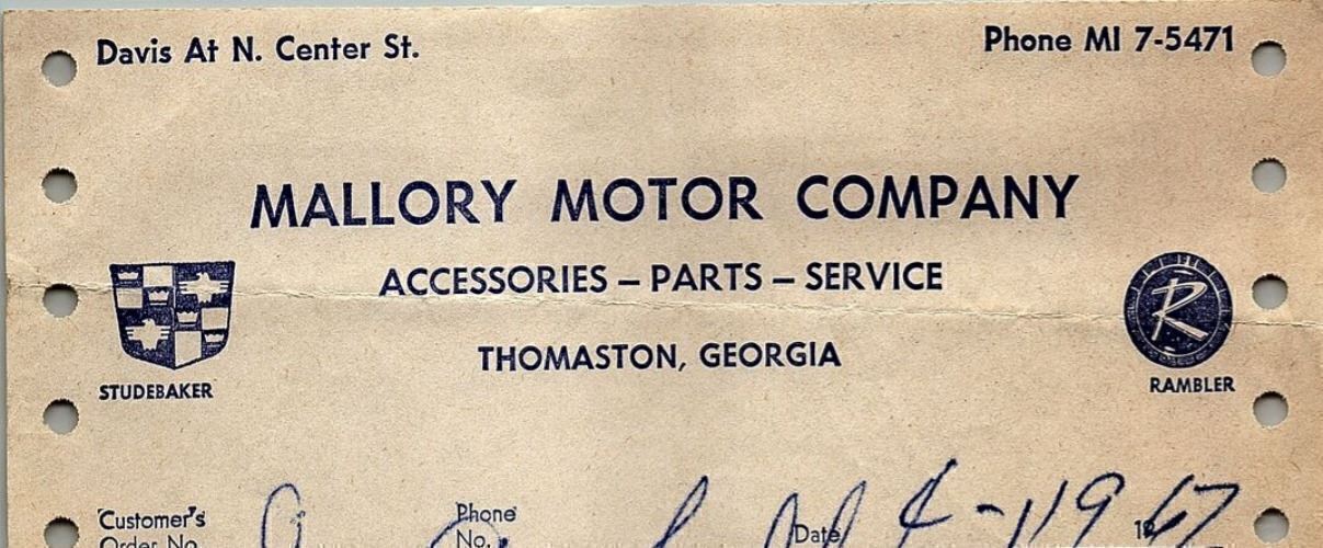 1967 Studebaker Rambler Dealer Mallory Motor CO Thomaston Georgia ...