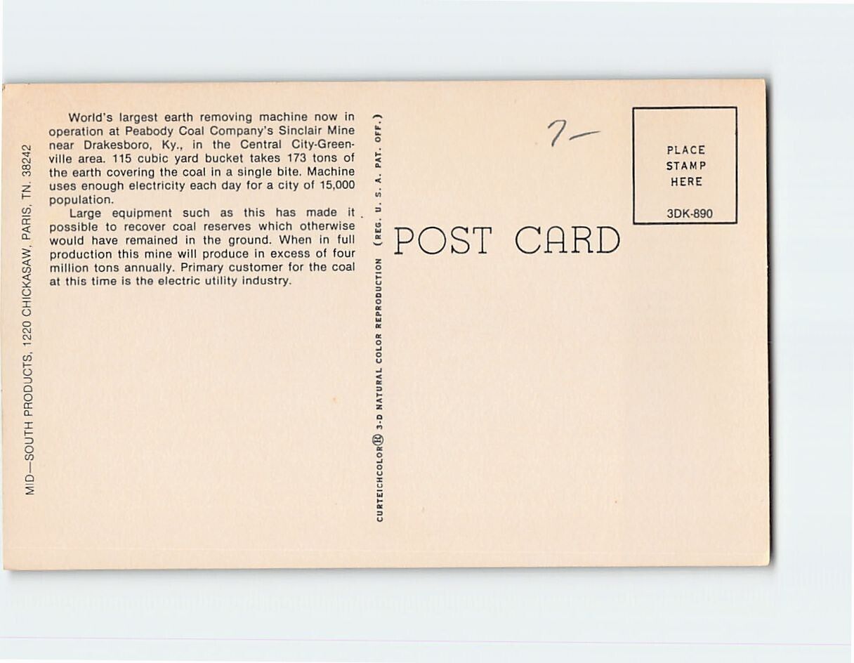 Postcard World's largest earth removing machine, Sinclair Mine ...