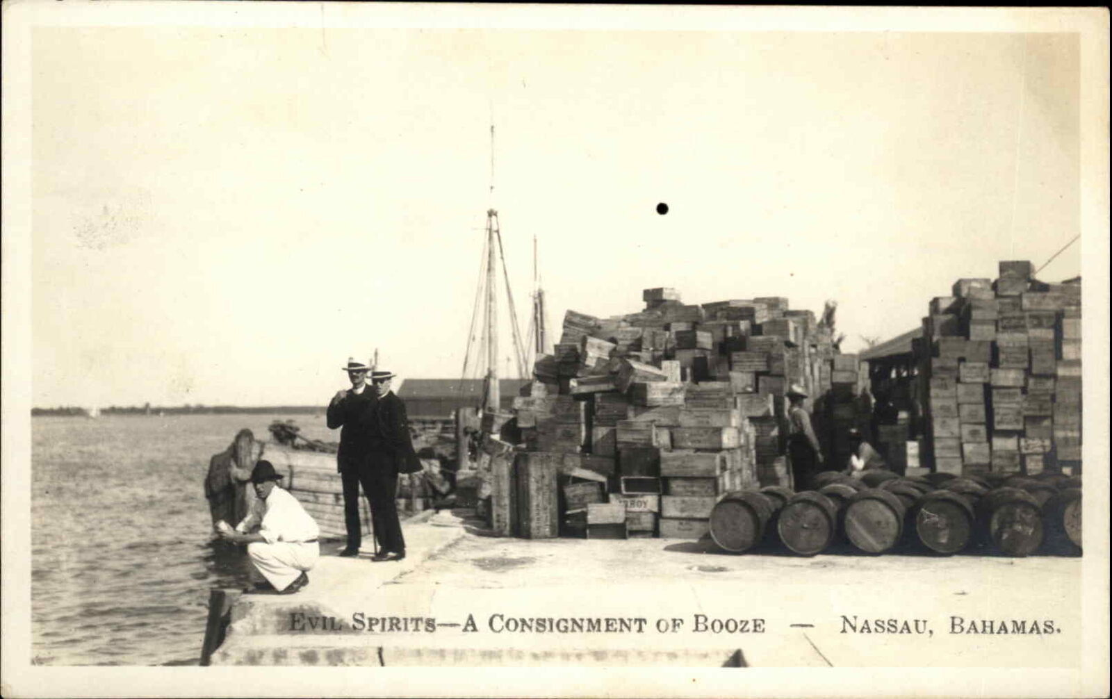 Nassau Bahamas Alcohol Liquor Barrels on Dock Real Photo Postcard 1920s ...