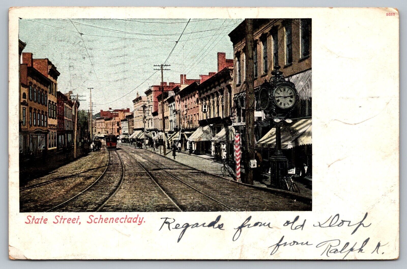 Postcard State Street Schenectady New York NY Trolley Street Car Tracks ...