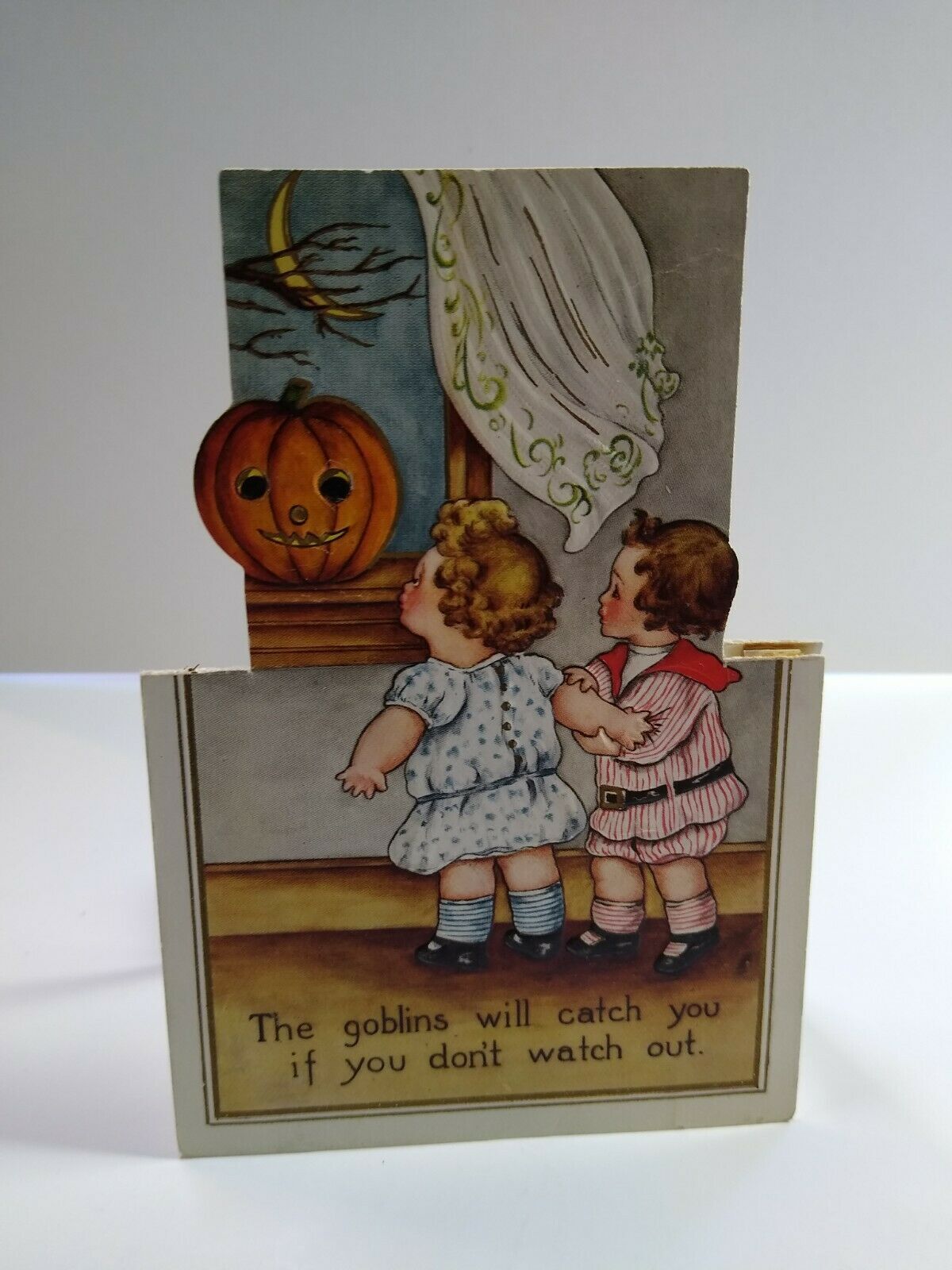 Halloween Postcard Whitney Die-Cut Standup Children JOL Crescent Moon ...