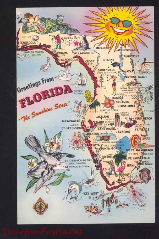 State of Florida MAP Postcard Sailboat FLA the Sunshine | Topics ...
