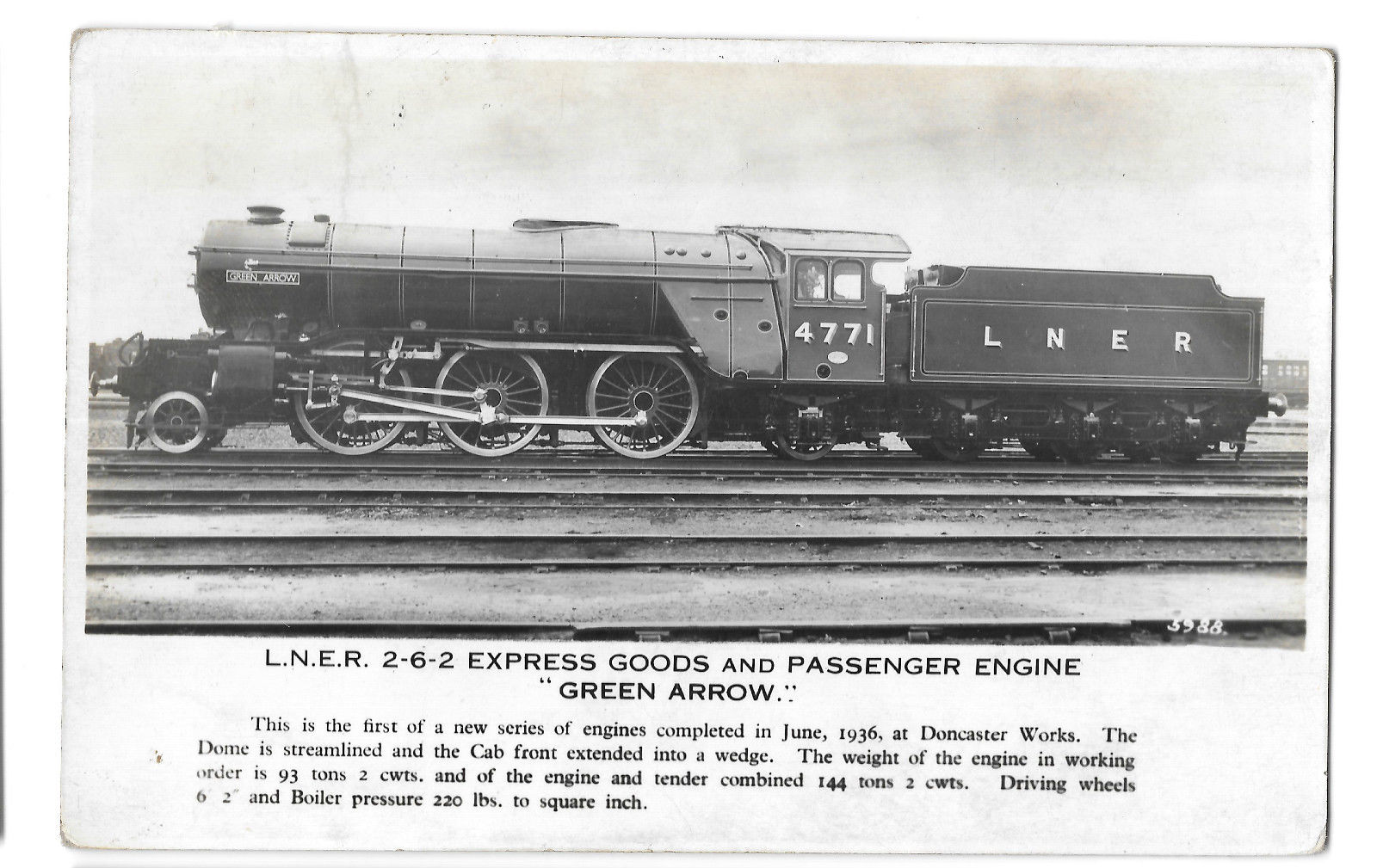 LNER Express Goods and Passenger Engine no 4771 "Green Arrow" RP PPC ...