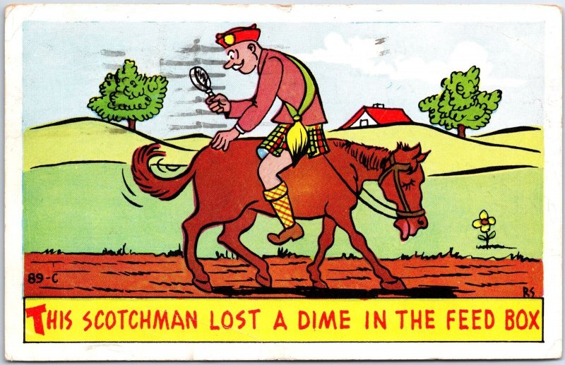 Vintage Postcard "This Scotchman Lost a Dime in the Feed Box" 1953 ...