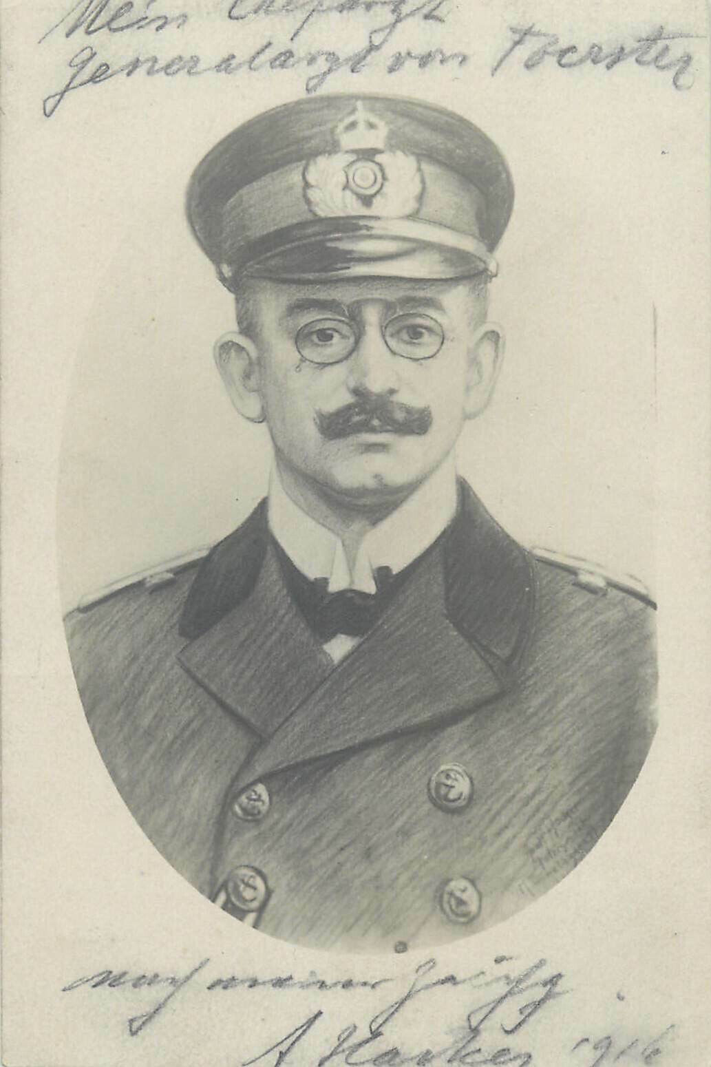 Great War hand drawn portrait of general von Foerster 1916 postcard ...