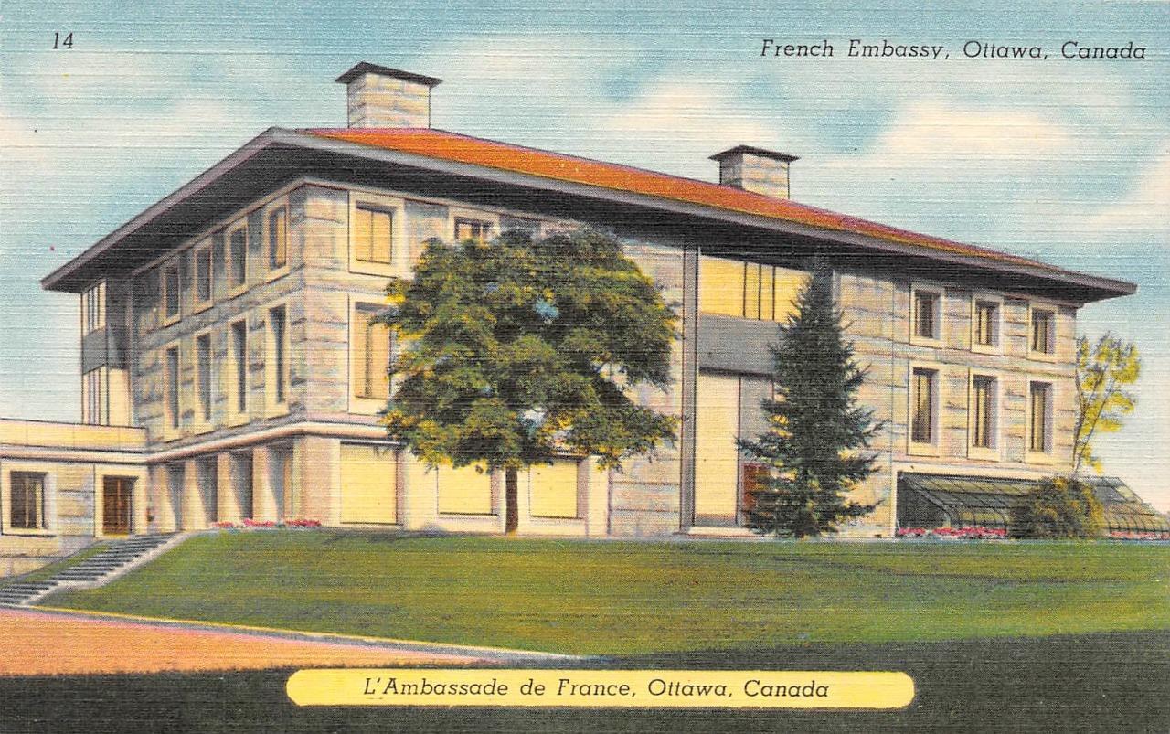 2~Linen Postcards OTTAWA, Ontario Canada UNITED STATES EMBASSY & FRENCH ...