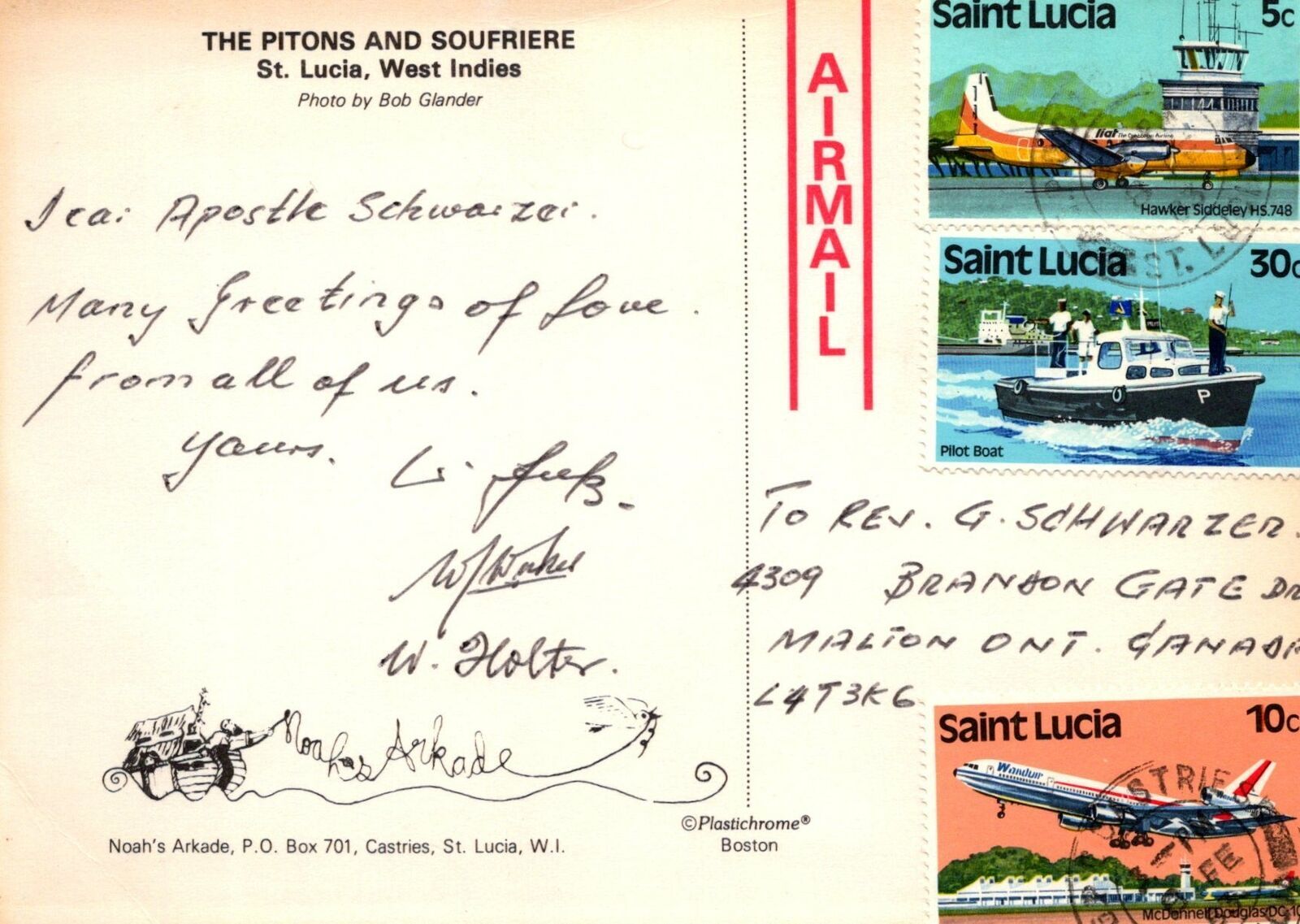 Vintage Continental Size Postcard the Pitons and Soufriere ST. Lucia ...