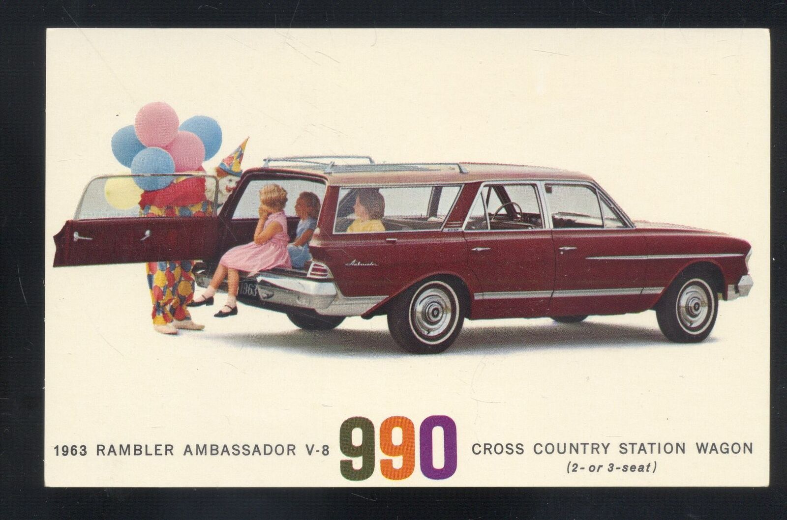 1963 Rambler Ambassador V8 990 Station Wagon CAR Advertising Postcard ...