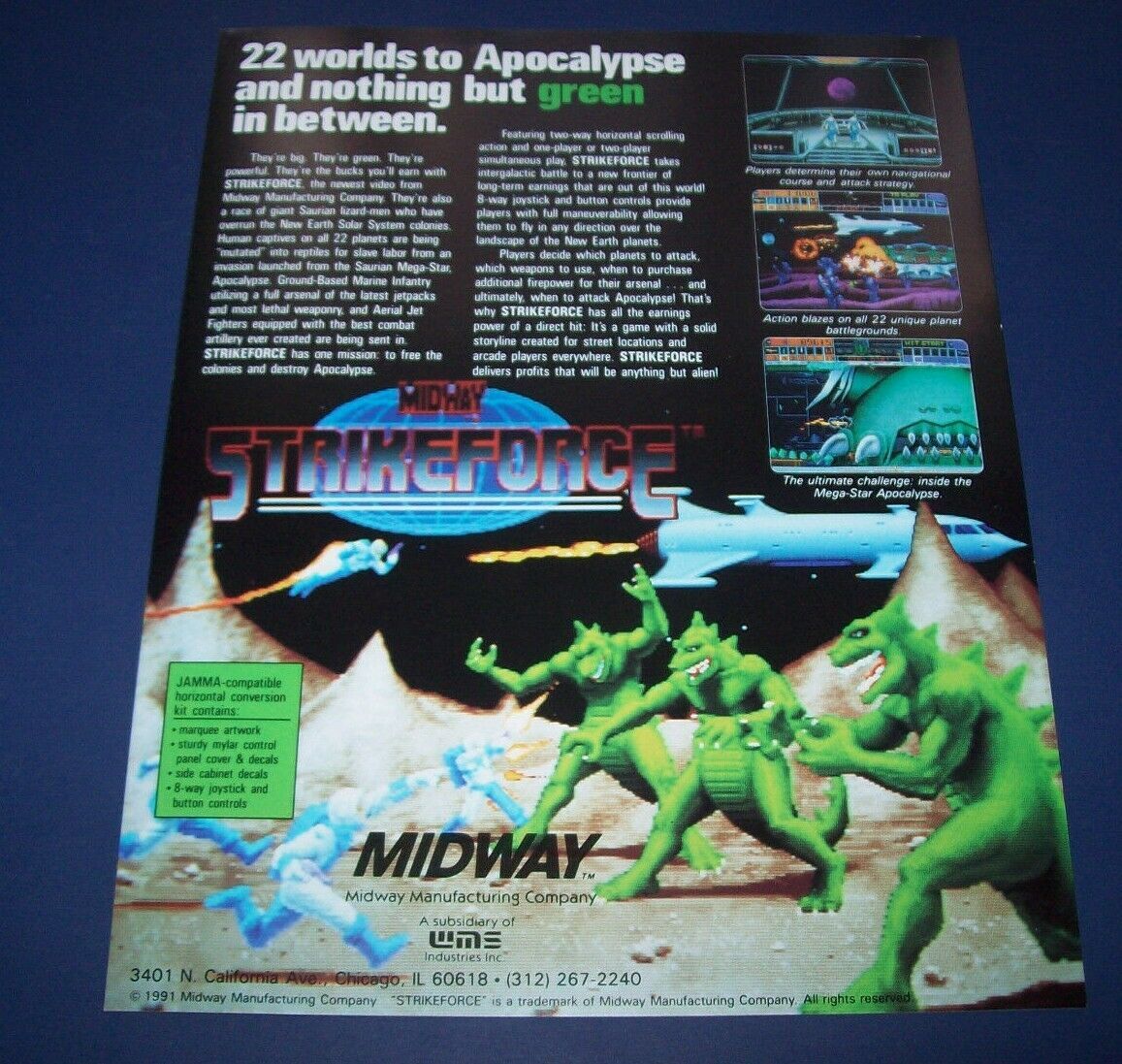 StrikeForce Arcade FLYER Original NOS Midway 1991 Video Game Artwork ...